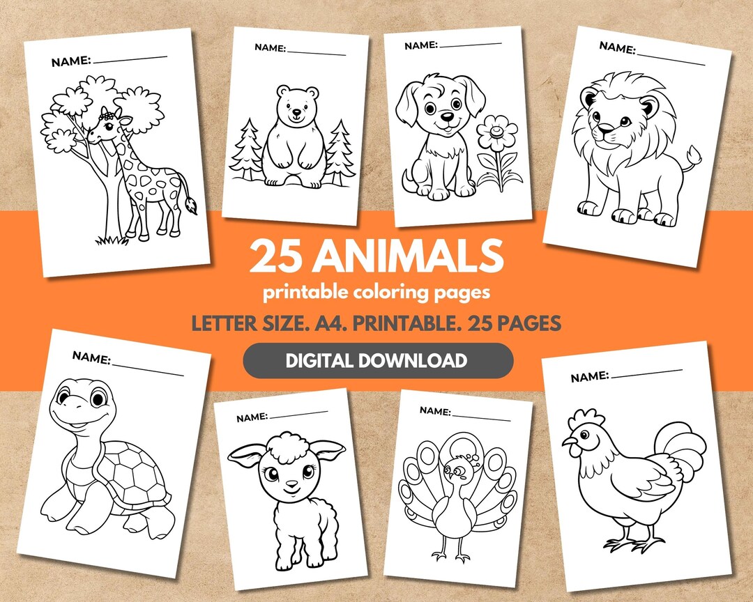 25 Adorable Animal Coloring Pages Printable Digital Download Letter ...