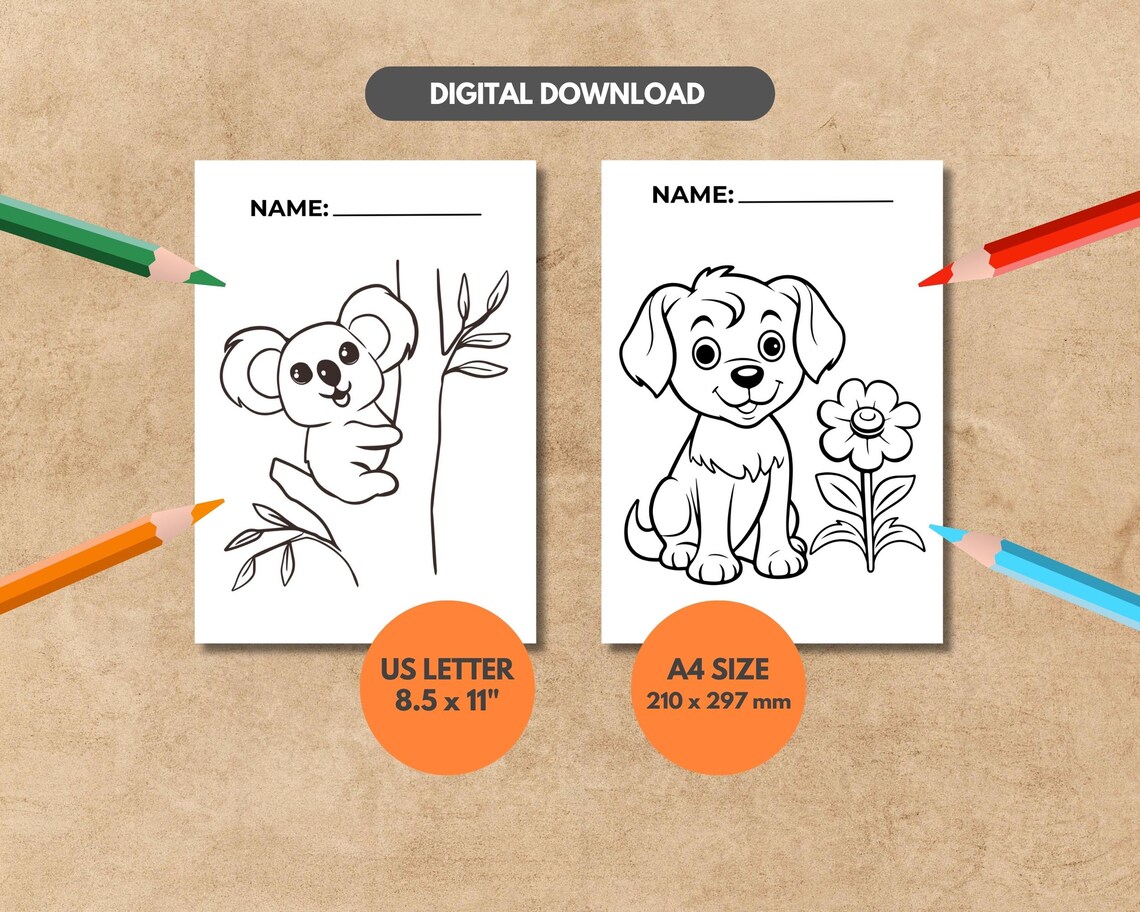 25 Adorable Animal Coloring Pages Printable Digital Download Letter ...