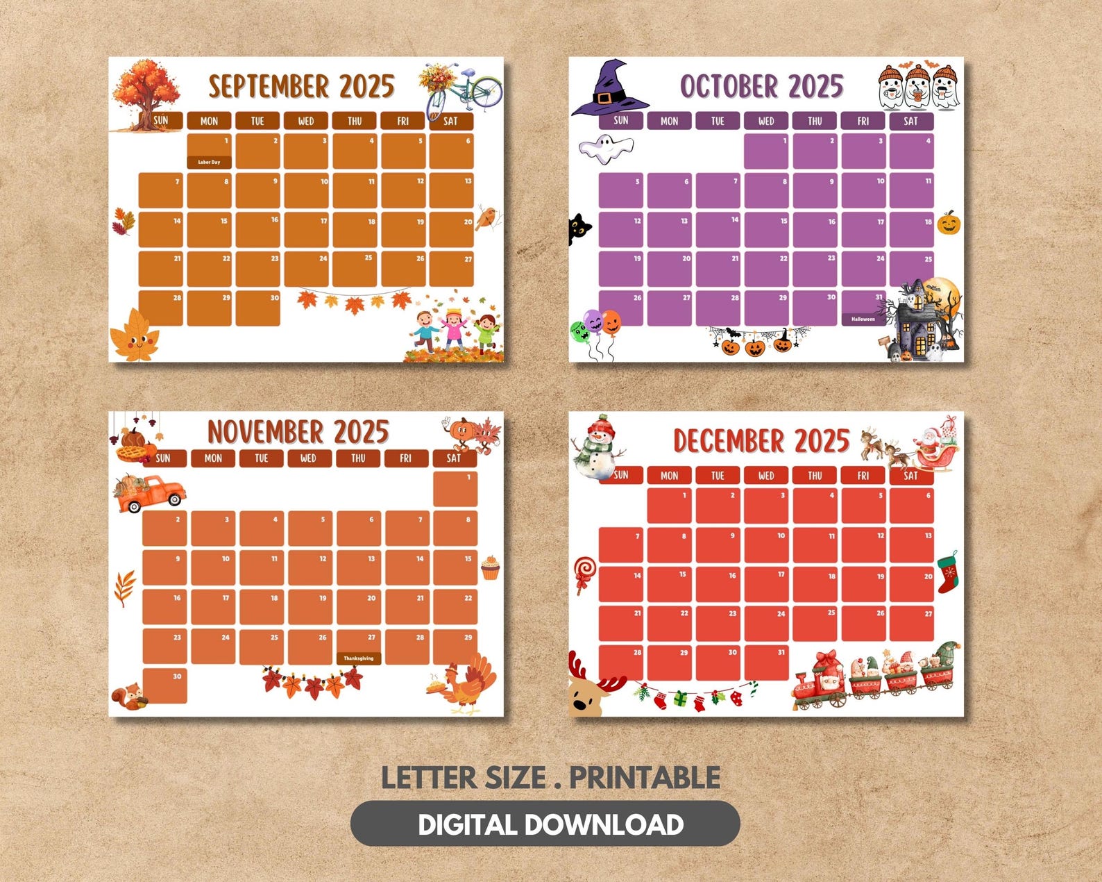 2025 Kids Calendar Printable Colorful Monthly Planner for Kids With Fun ...