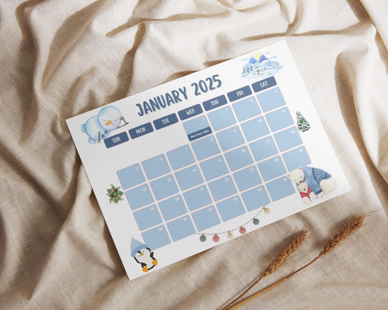 2025 January Kids Calendar Printable Fun Winter-themed Monthly Planner ...
