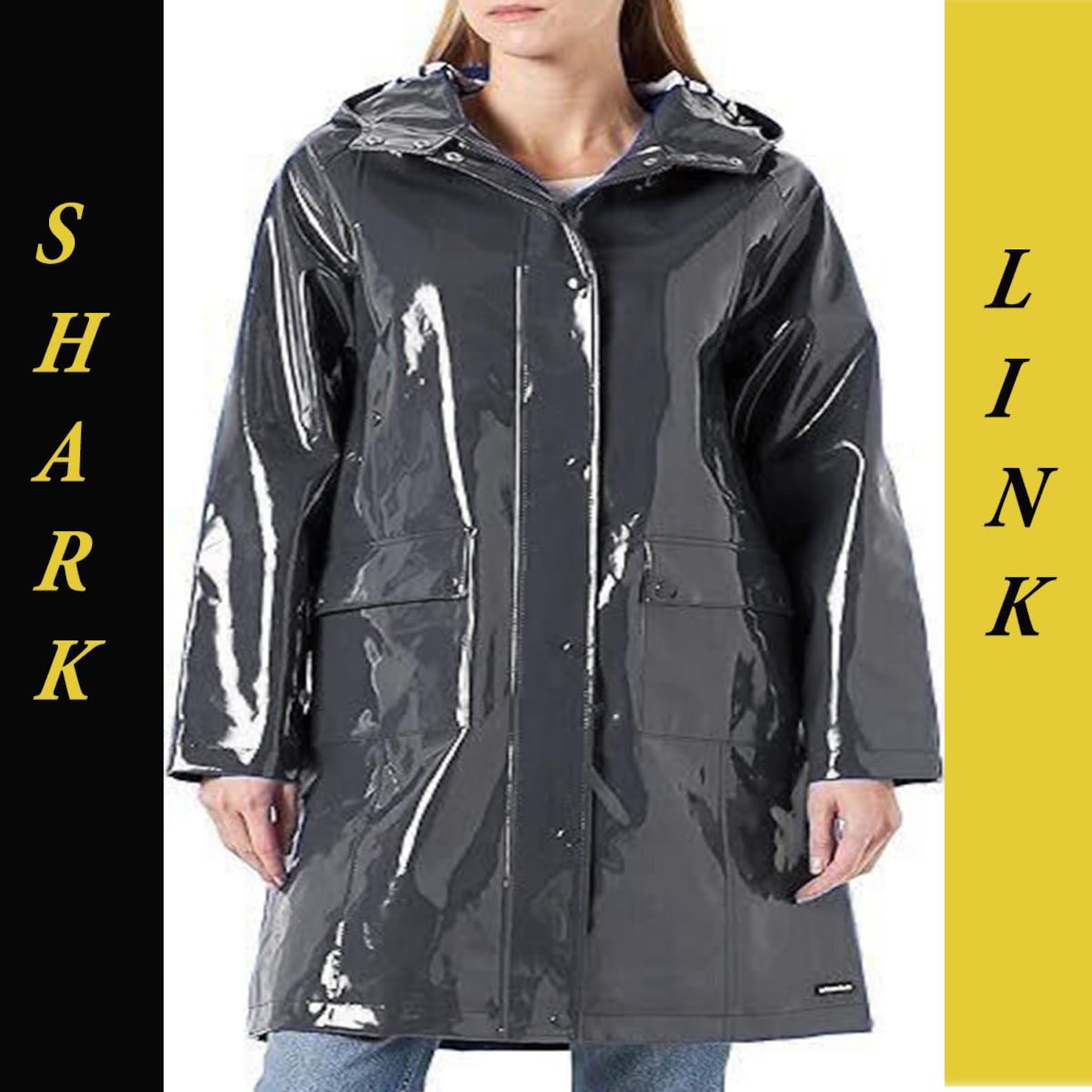 BLACK PVC Vinyl Womens Shinny Trench Long Coat Waterproof Winters ...