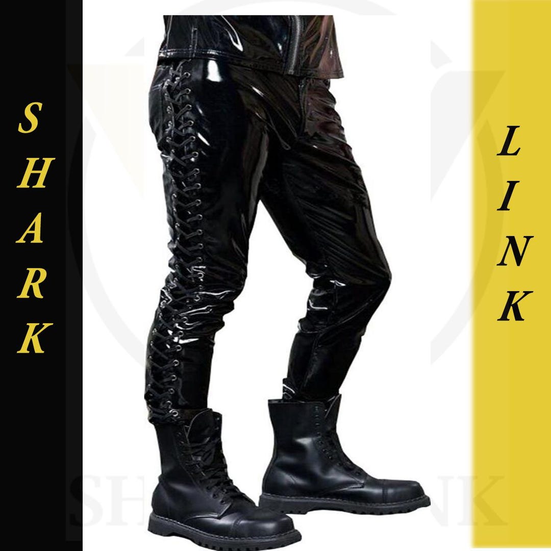 VINYL PVC Lace up Vinyl PVC Look Gothic Fetish Rocker Jeans Pants - Etsy