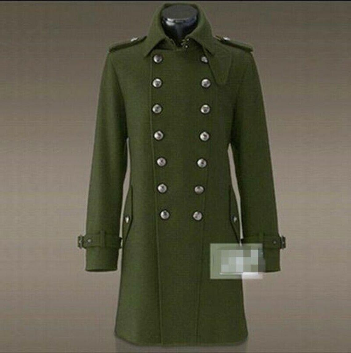 NEW Military Green Wool Overcoat Military Officer Field Long Coat Great ...