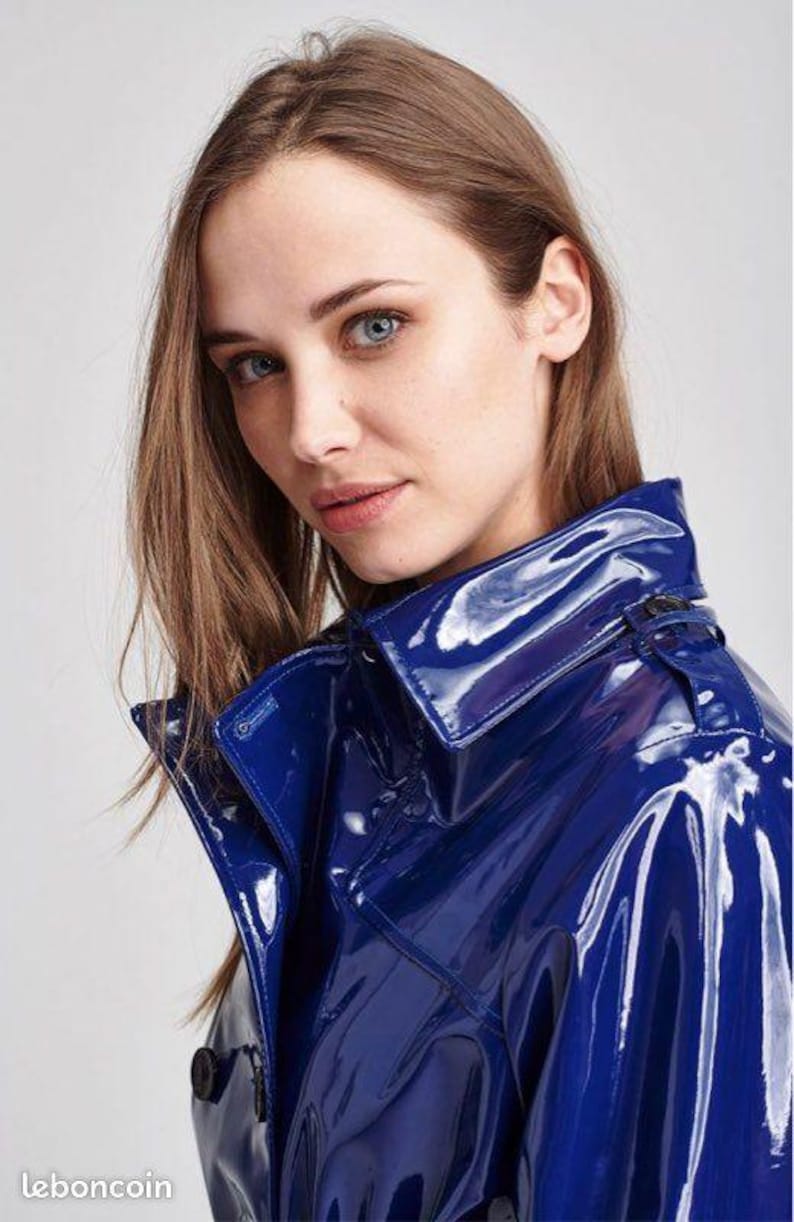 BLUE PVC Vinyl Womens Shinny Long Coat Waterproof Winters Blazzer ...