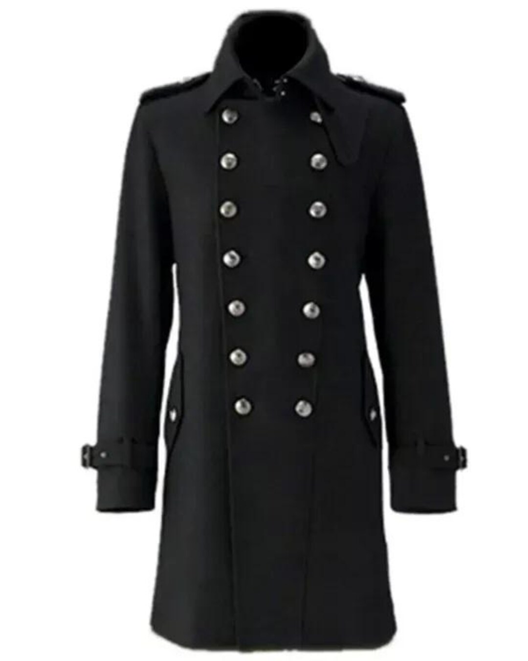 Men Traditional Double Breasted Long Trench Coat Raincoat Wool Military ...