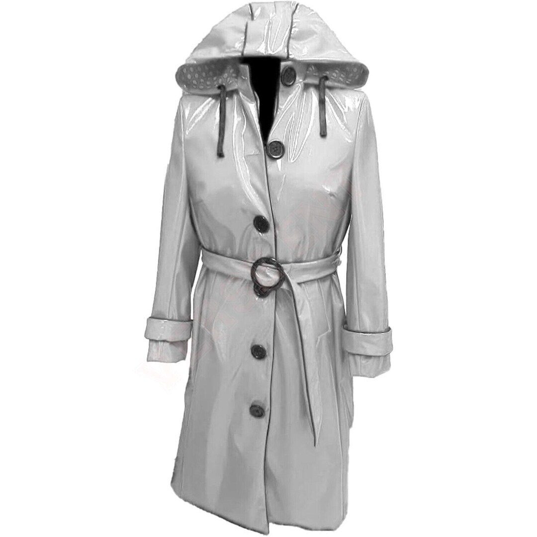 White PVC Vinyl Womens Shinny Trench Long Coat Waterproof Winters ...