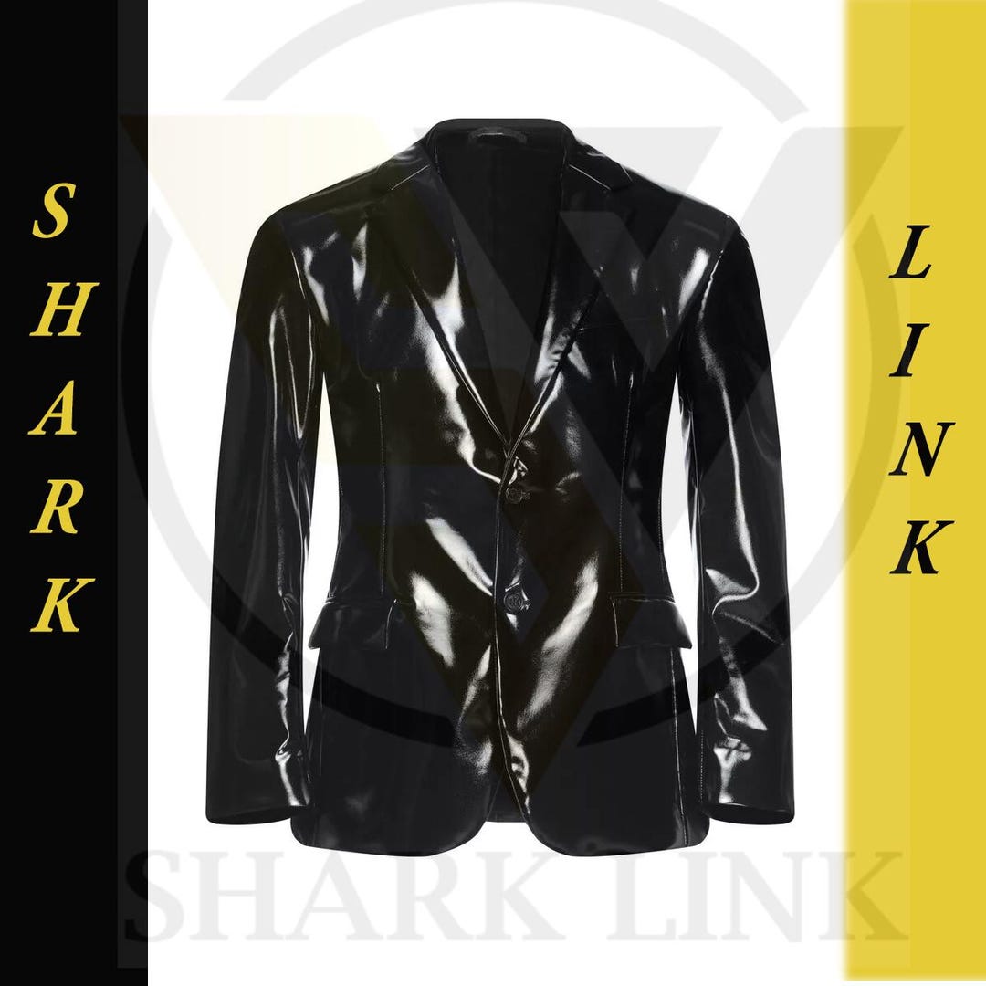 Mens Single Breasted Black Shiny Pvc Vinyl Blazer Jacket Mens Black ...