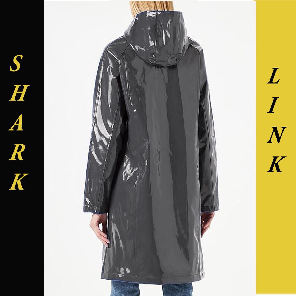 BLACK PVC Vinyl Womens Shinny Trench Long Coat Waterproof Winters ...