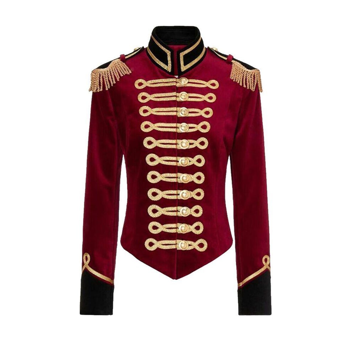 Burgundy Velvet Hussar Jacket: Women's Military Parade Uniform, Hand ...