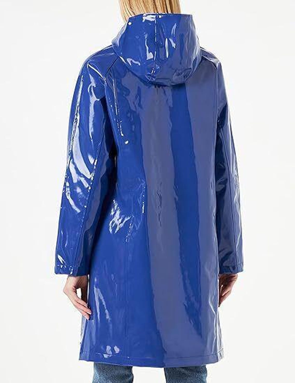 Blue PVC Vinyl Womens Shinny Trench Long Coat Waterproof Winters Jacket ...