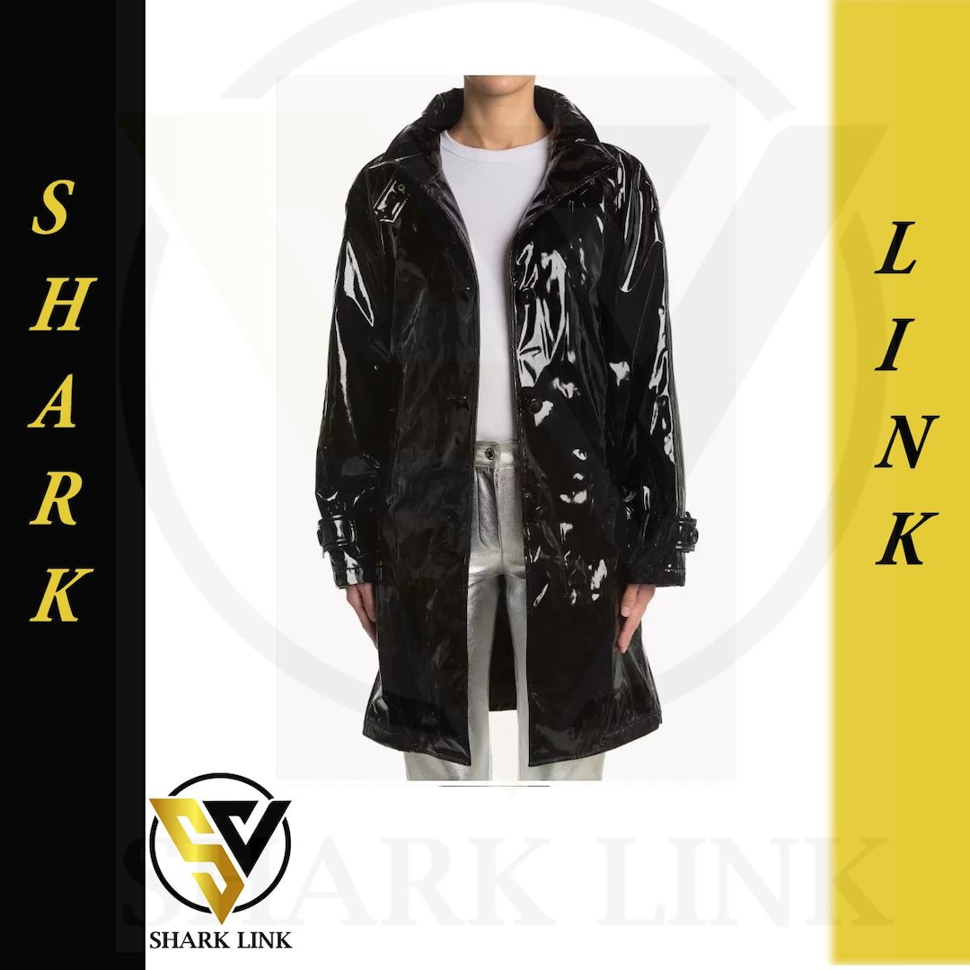 Premium Men's Black PVC Vinyl Long Coat Trench Raincoat Outdoor Shiny ...