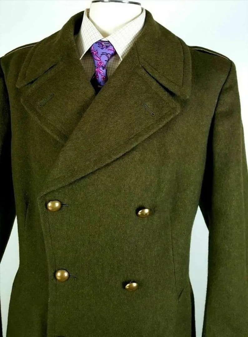 Military Green Wool Overcoat: Double-breasted Long Coat - Etsy