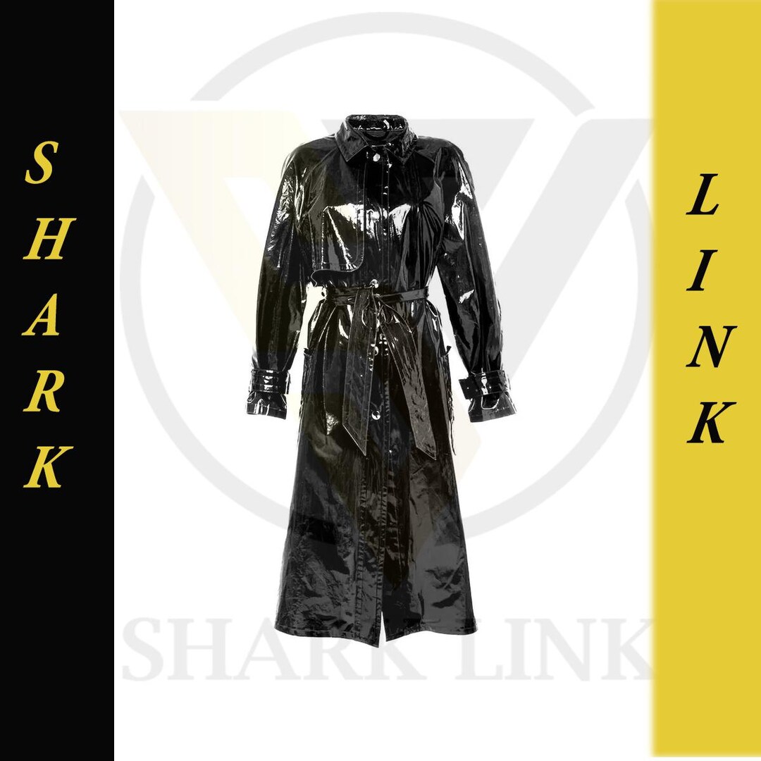 Handmade BLACK PVC Vinyl Hoodie Womens Shinny Long Coat Waterproof ...