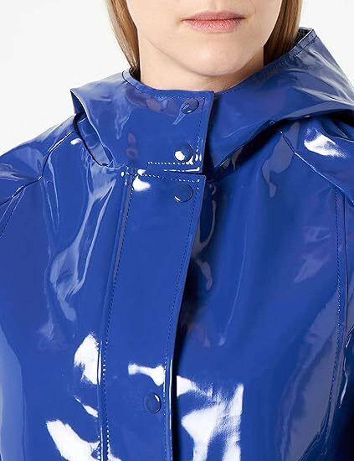 Blue PVC Vinyl Womens Shinny Trench Long Coat Waterproof Winters Jacket ...