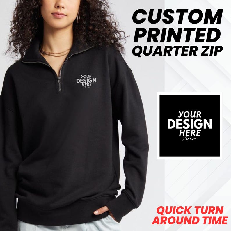 Custom Quarter Zip, Custom Printed Text Logo Sweatshirt, Monogram Zip ...