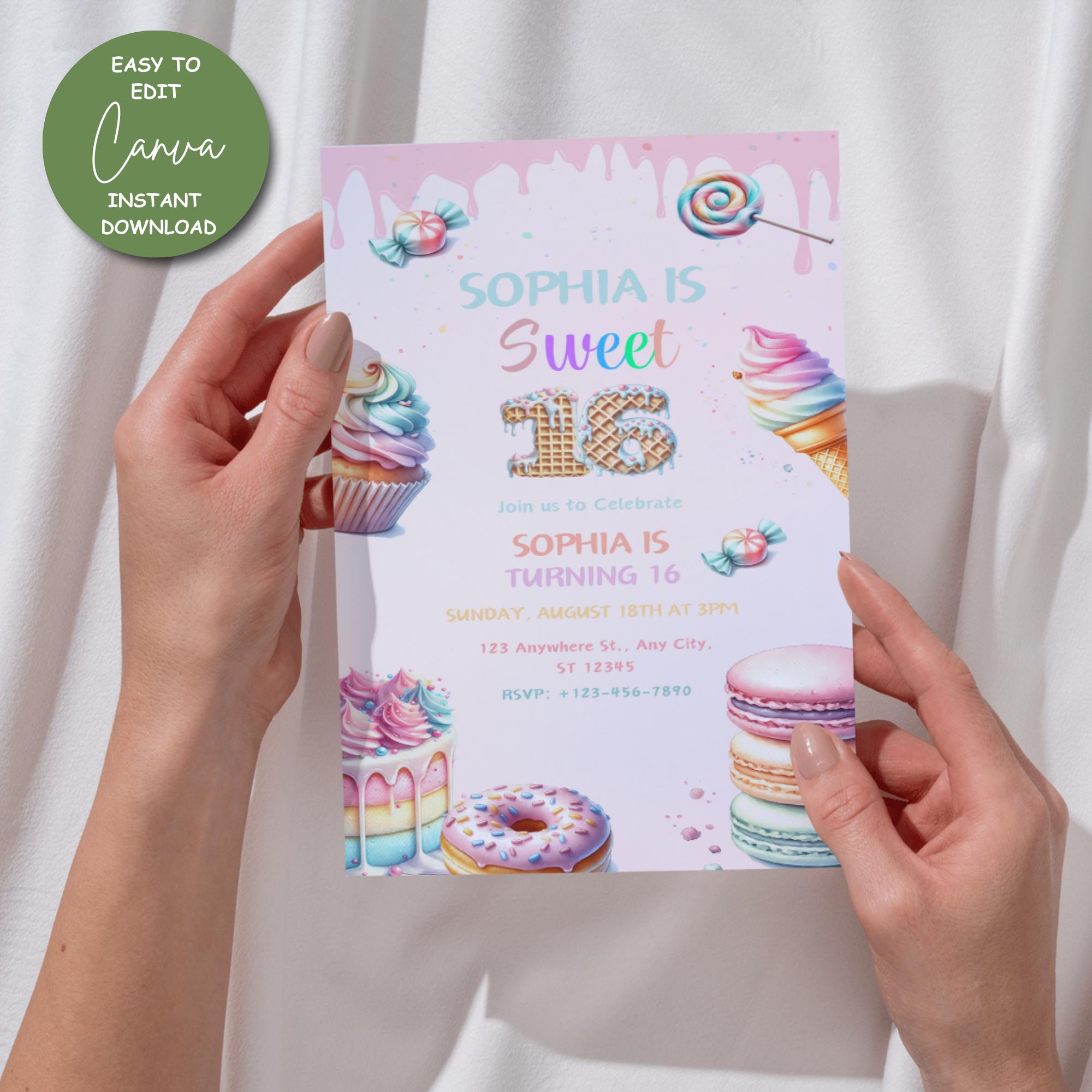 Editable Sweet Sixteen Birthday Invitation, Candy Party 16th Invite ...