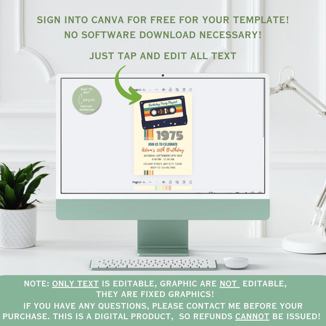 Editable Retro 1980s Cassette Tape Birthday Invitation, Vintage Music ...