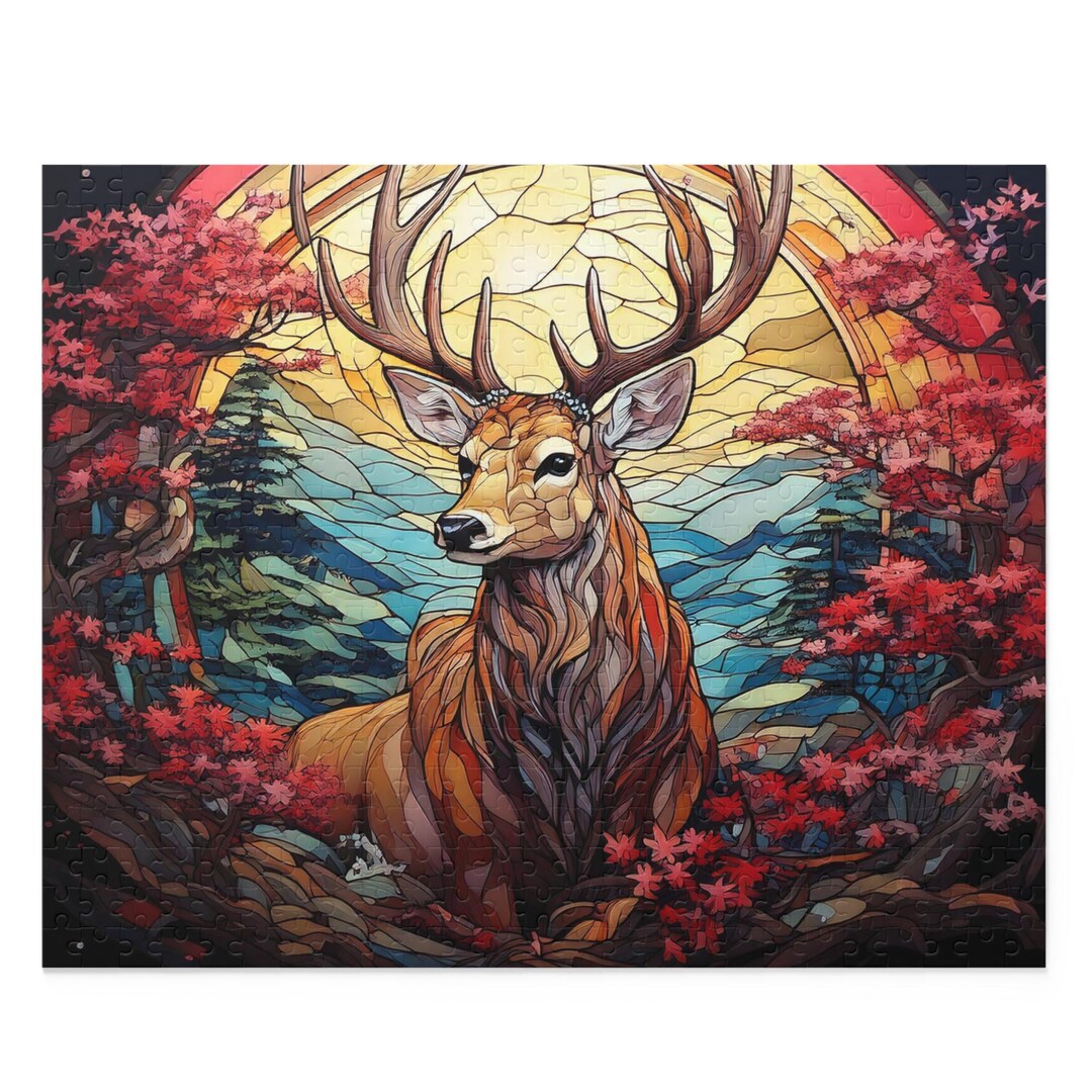 Stained Glass Majestic Stag Puzzle Scenic 120, 252, 500-piece Jigsaw ...