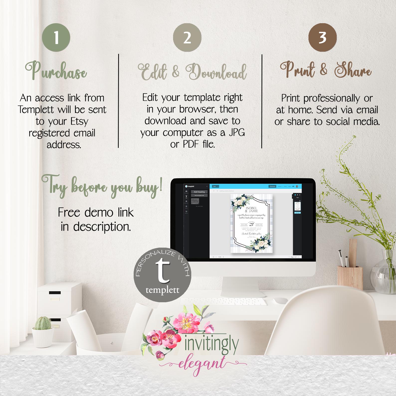 Scottish Thistle Rose Wedding Invitation Bundle: Elegant Extra Large ...
