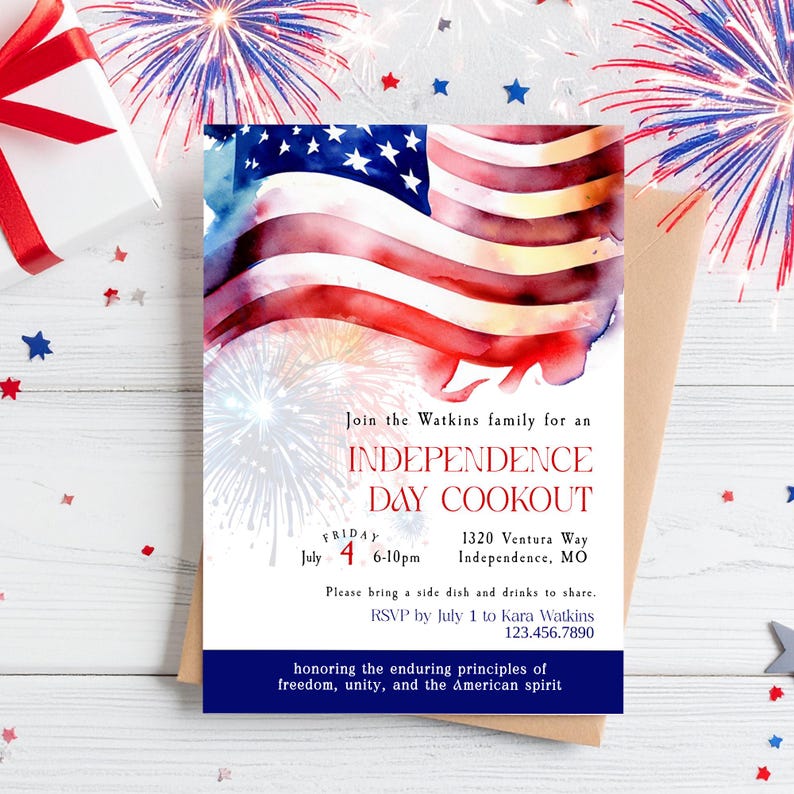 4th of July Cookout Invitation: Patriotic Party Template (digital ...