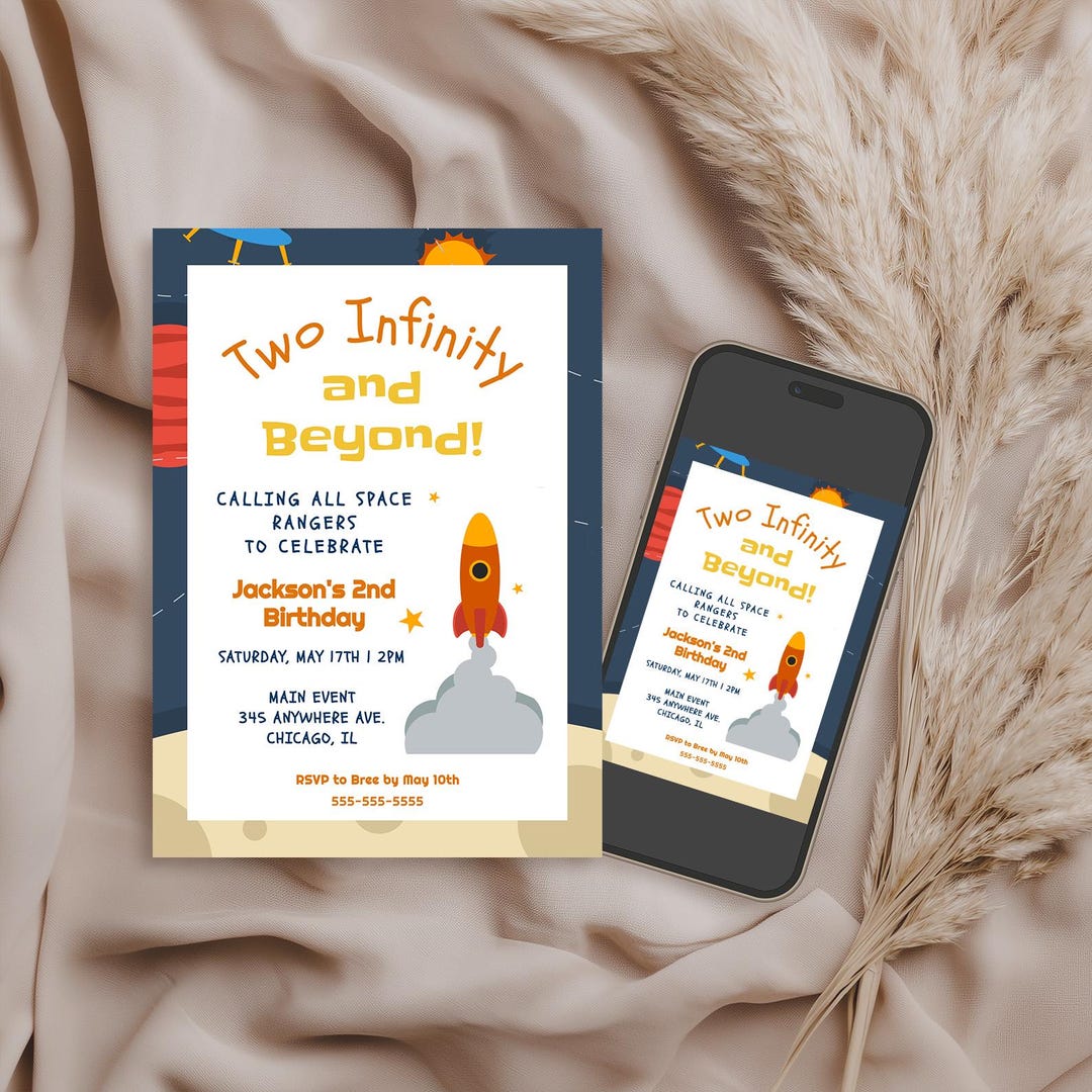 Two Infinity and Beyond Invitation, Space Astronaut Birthday Invitation ...
