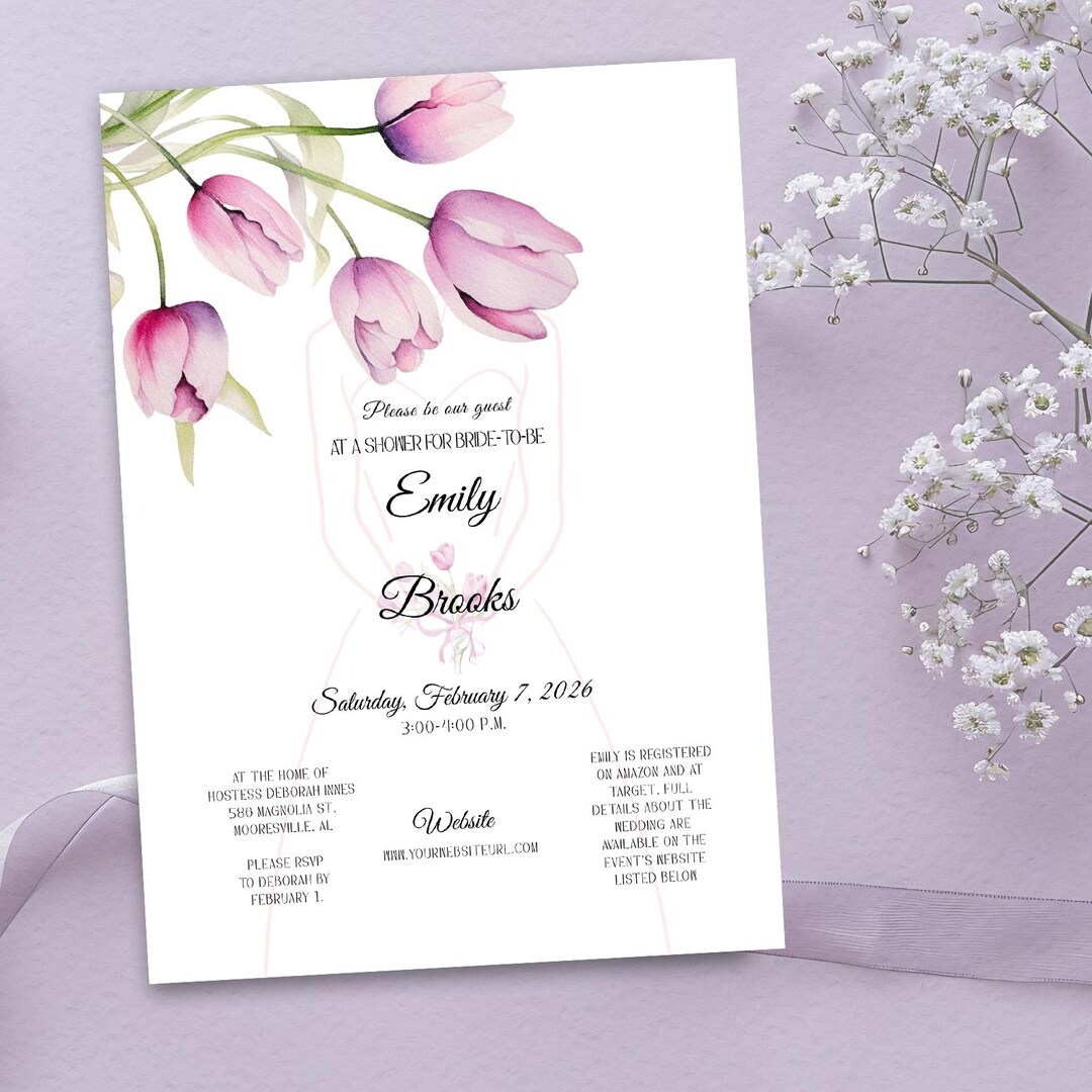 Spring Tulip Bridal Shower Invitation, Romantic Garden Bridal Shower ...