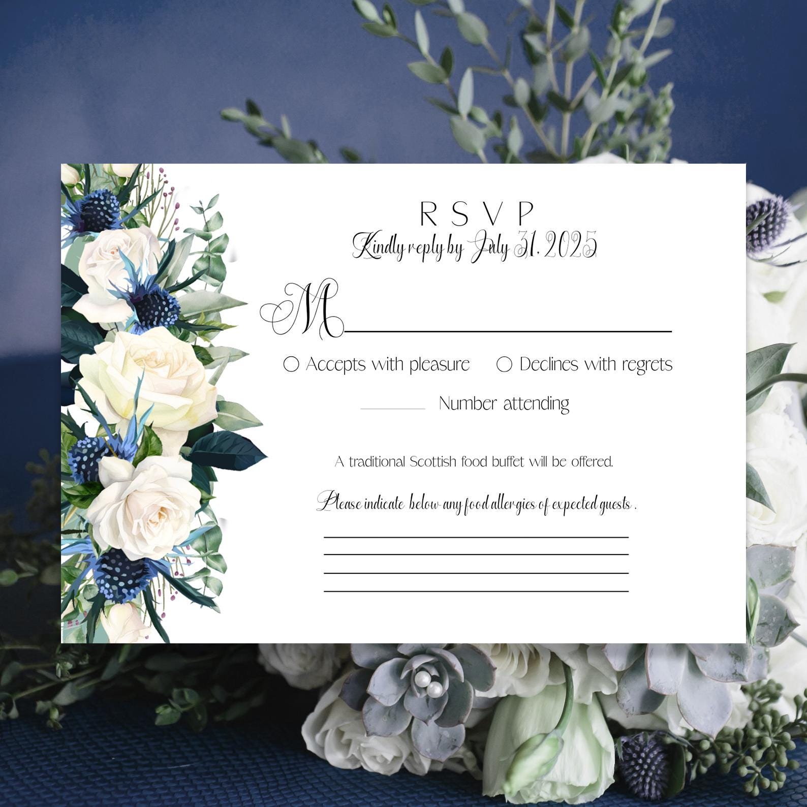 Scottish Wedding Invitation Set, Rustic Blue Thistle & Greenery ...