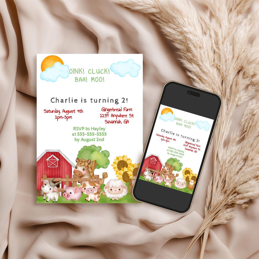 Barnyard 2nd Birthday Invitation: Farm Animals Party (printable ...