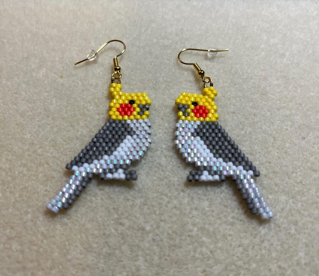 Beaded Cockatiel Earrings: Handmade Whimsical Bird Jewelry - Etsy