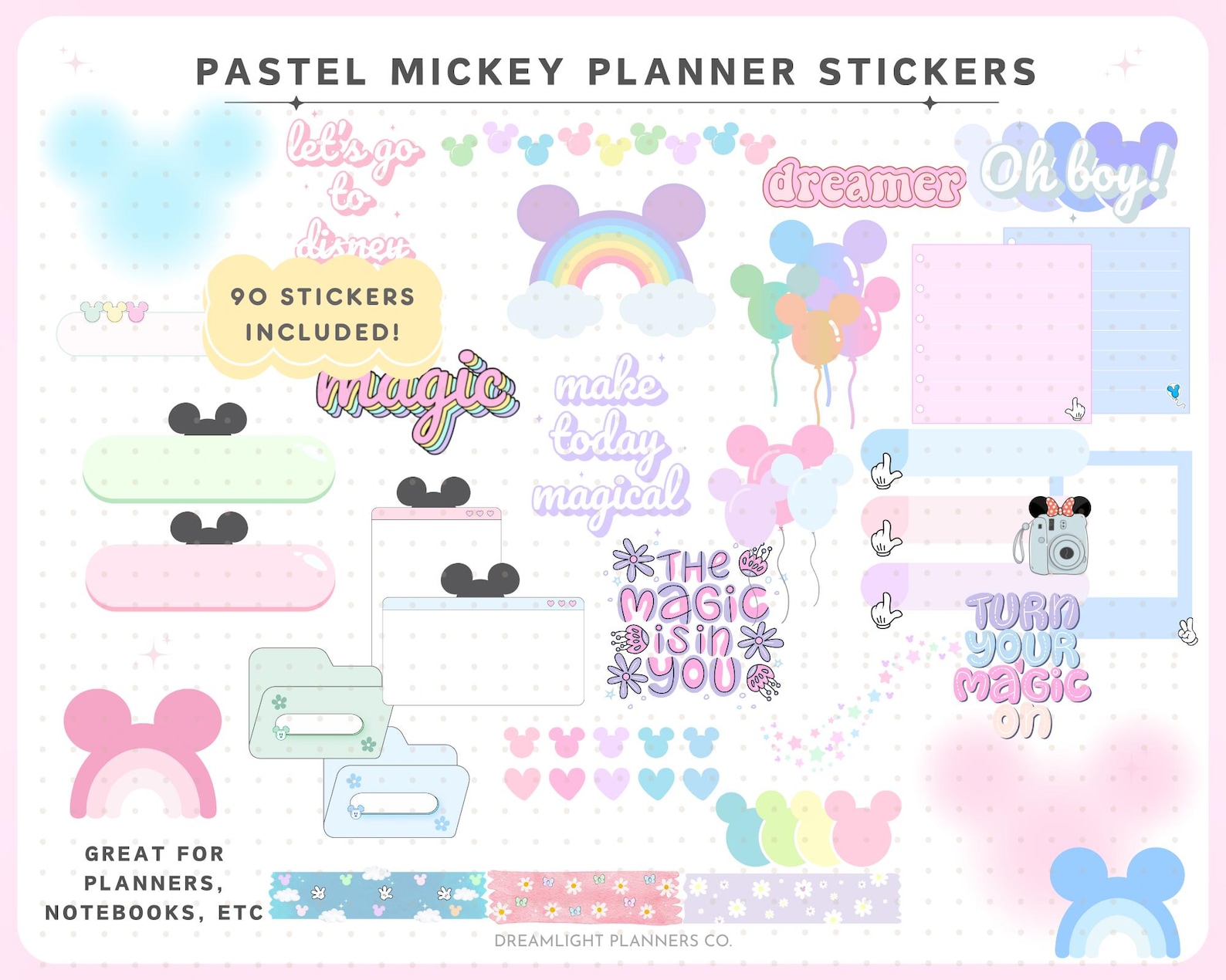 Pastel Mickey Planner Digital Sticker Bundle for Ipad, Cute Transparent ...