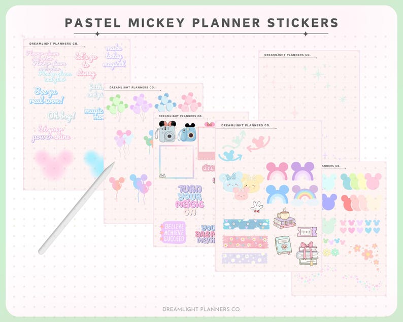 Pastel Mickey Planner Digital Sticker Bundle for Ipad, Cute Transparent ...