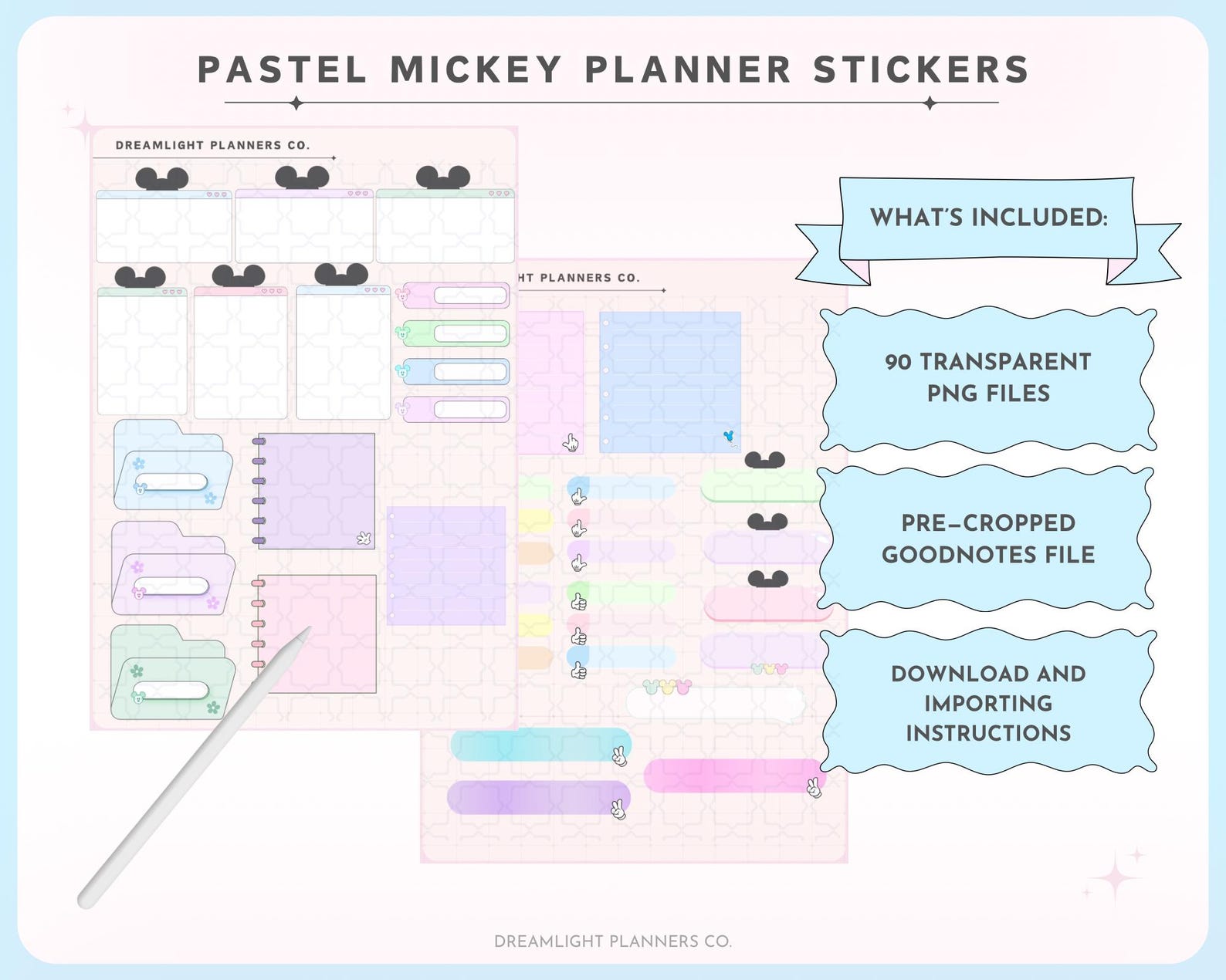Pastel Mickey Planner Digital Sticker Bundle for Ipad, Cute Transparent ...