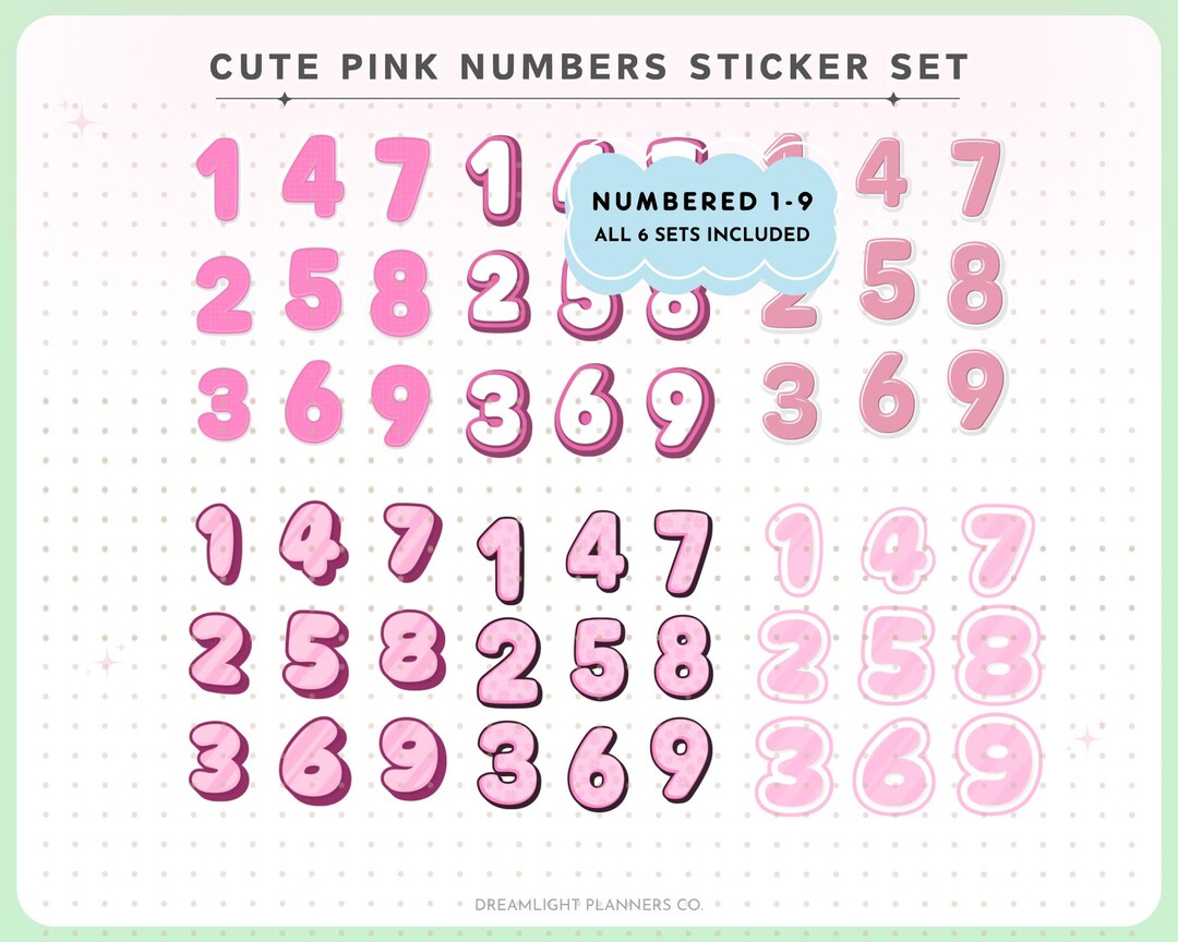 Cute Pink Numbers Digital Sticker Set, Digital Sticker Bundle ...