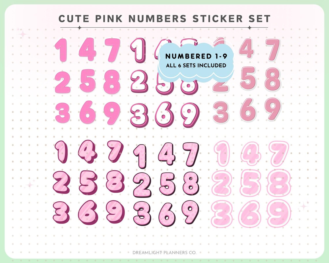 Cute Pink Numbers Digital Sticker Set, Digital Sticker Bundle ...