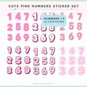 Cute Pink Numbers Digital Sticker Set, Digital Sticker Bundle ...