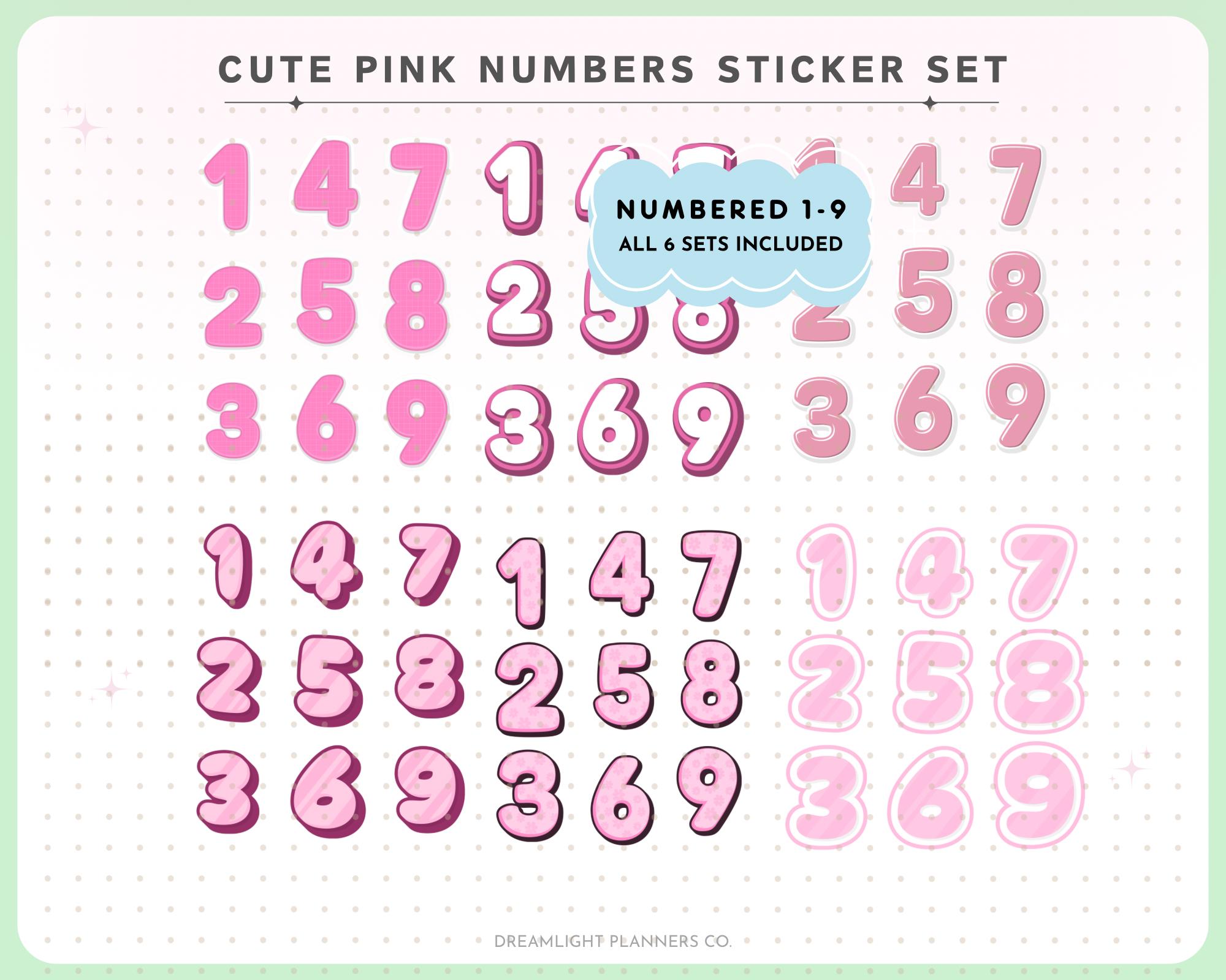 Cute Pink Numbers Digital Sticker Set, Digital Sticker Bundle ...