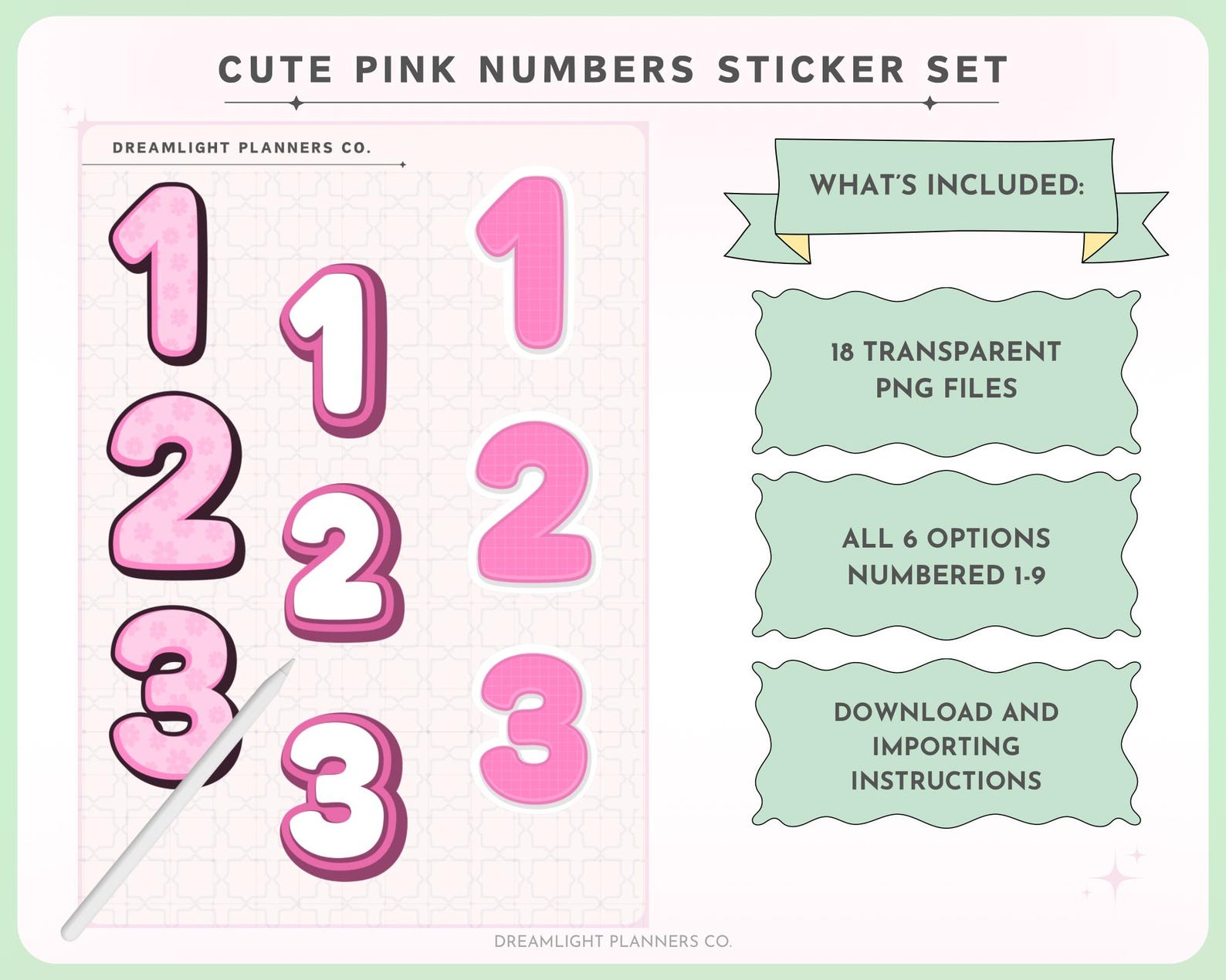 Cute Pink Numbers Digital Sticker Set, Digital Sticker Bundle ...