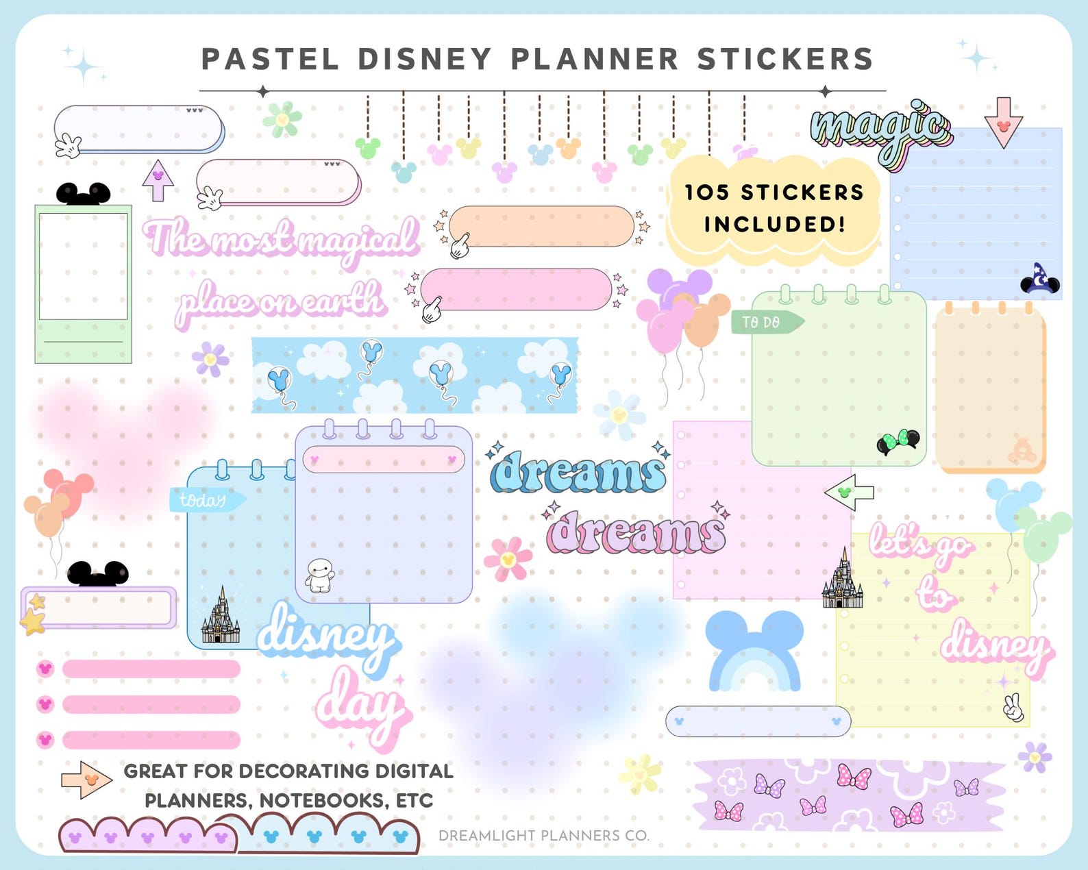 Mickey Planner Digital Stickers, Pastel Aesthetic Stickers for ...