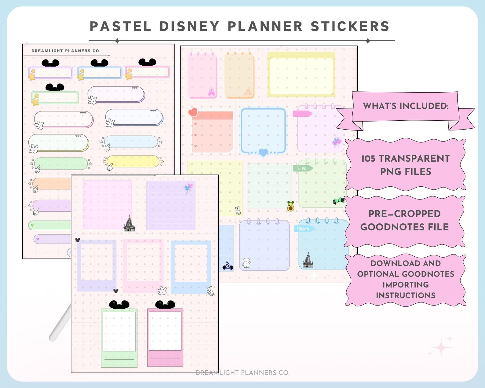 Mickey Planner Digital Stickers, Pastel Aesthetic Stickers for ...