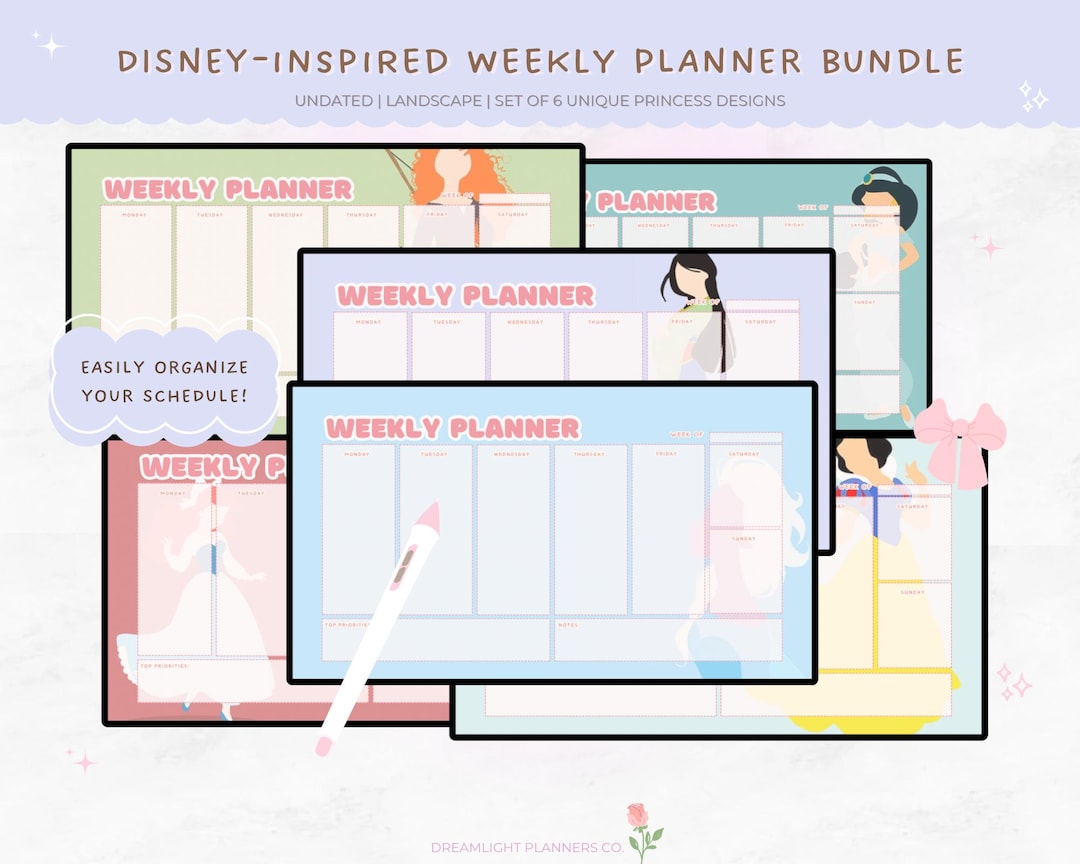 Princess Weekly Planner Bundle for Goodnotes Kawaii Design Digital ...