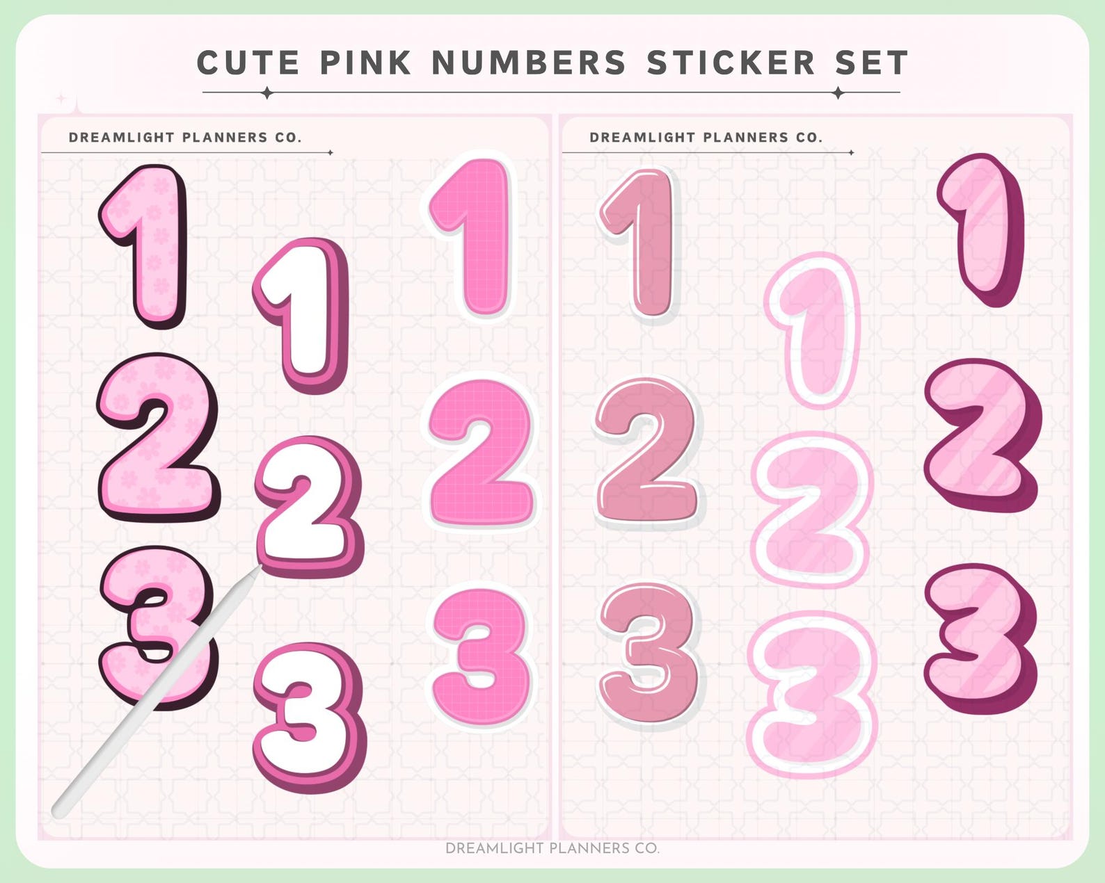 Cute Pink Numbers Digital Sticker Set, Digital Sticker Bundle ...