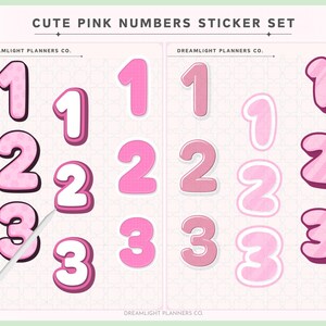 Cute Pink Numbers Digital Sticker Set, Digital Sticker Bundle ...