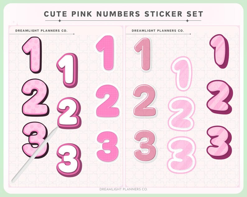 Cute Pink Numbers Digital Sticker Set, Digital Sticker Bundle ...