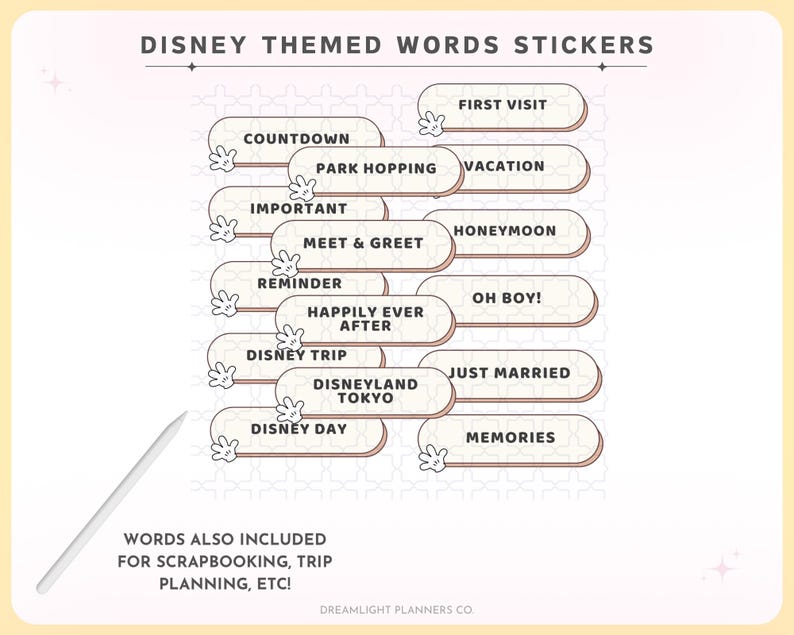 164 Unique Magical Mouse Themed Digital Word Stickers for Trip Planning ...