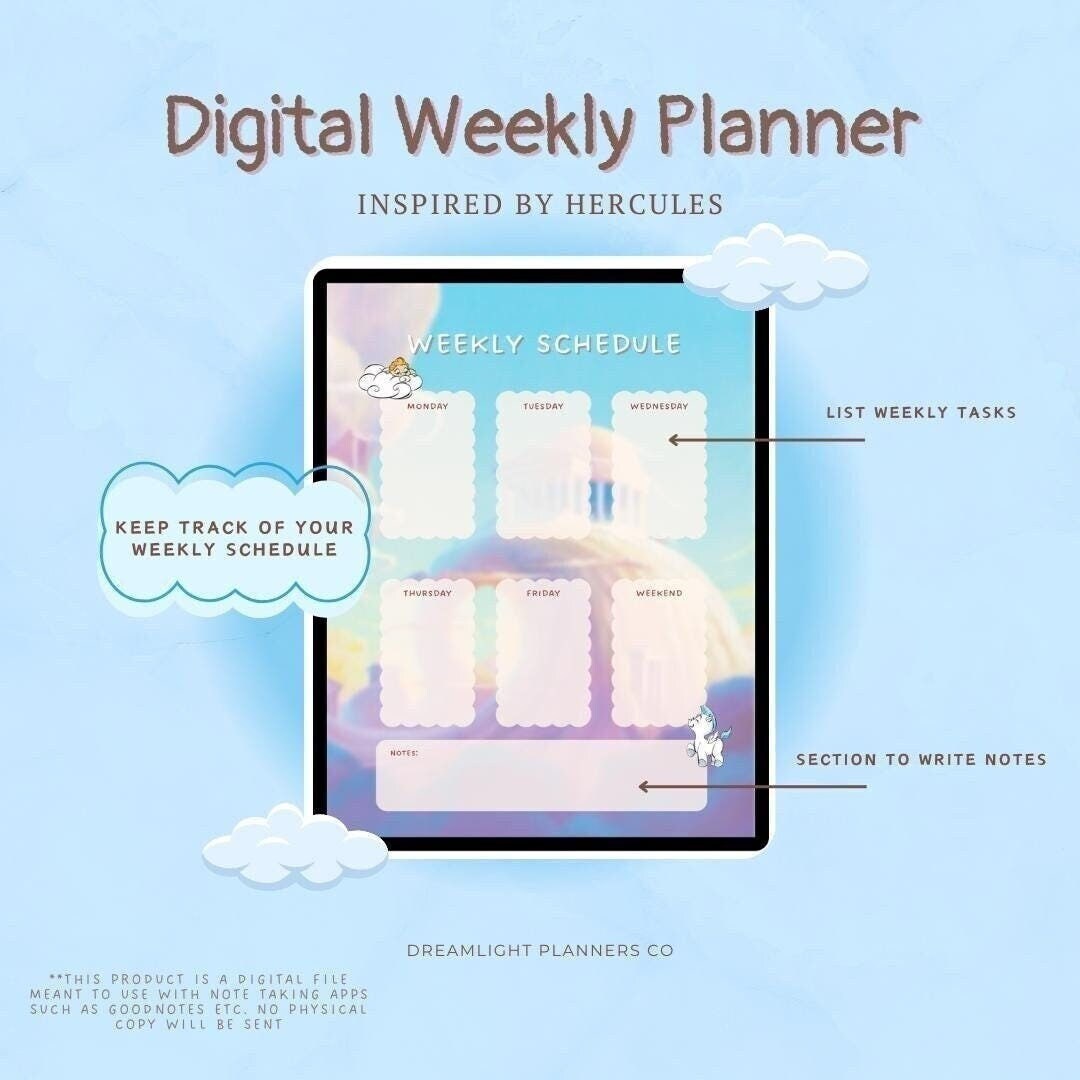 Cute Hercules Digital Planner for Goodnotes, Kawaii Weekly Digital ...