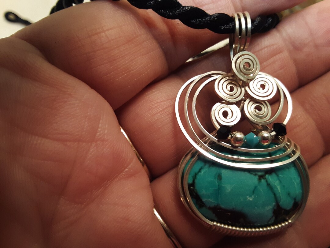 Turquoise Pendant, Wire Wrapped in Sterling Silver - Etsy
