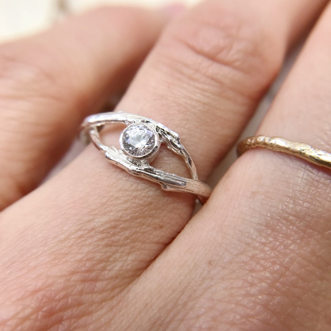 Petite Unity Diamond Bezel Solitaire Ring | Dainty Nature Inspired ...