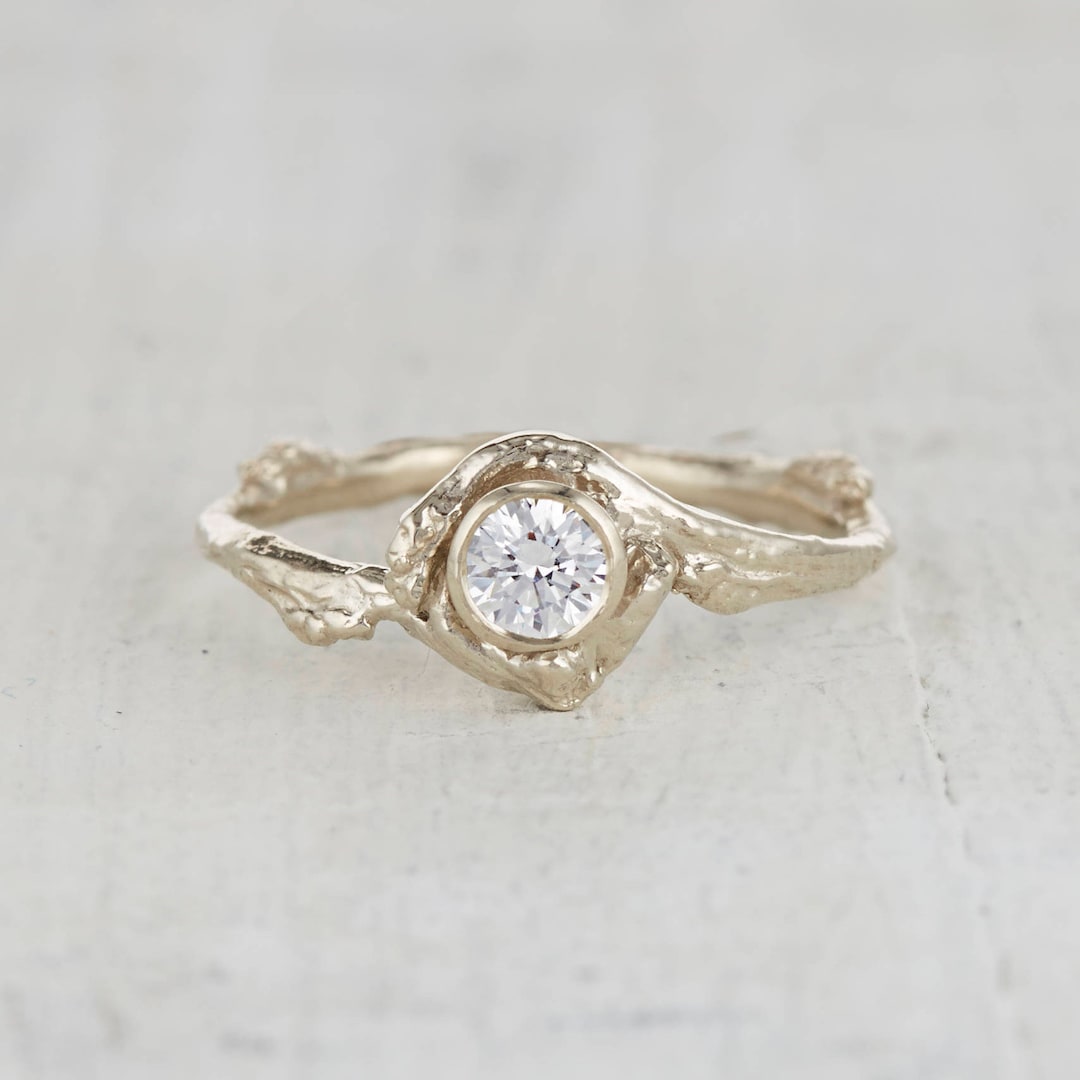 Bezel Set Ring. Low Profile Engagement Ring. 4mm White Sapphire Ring ...