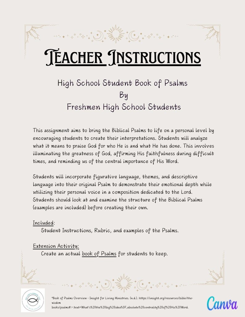 Write Your Own Biblical Psalm Using ELA Concepts! - Etsy