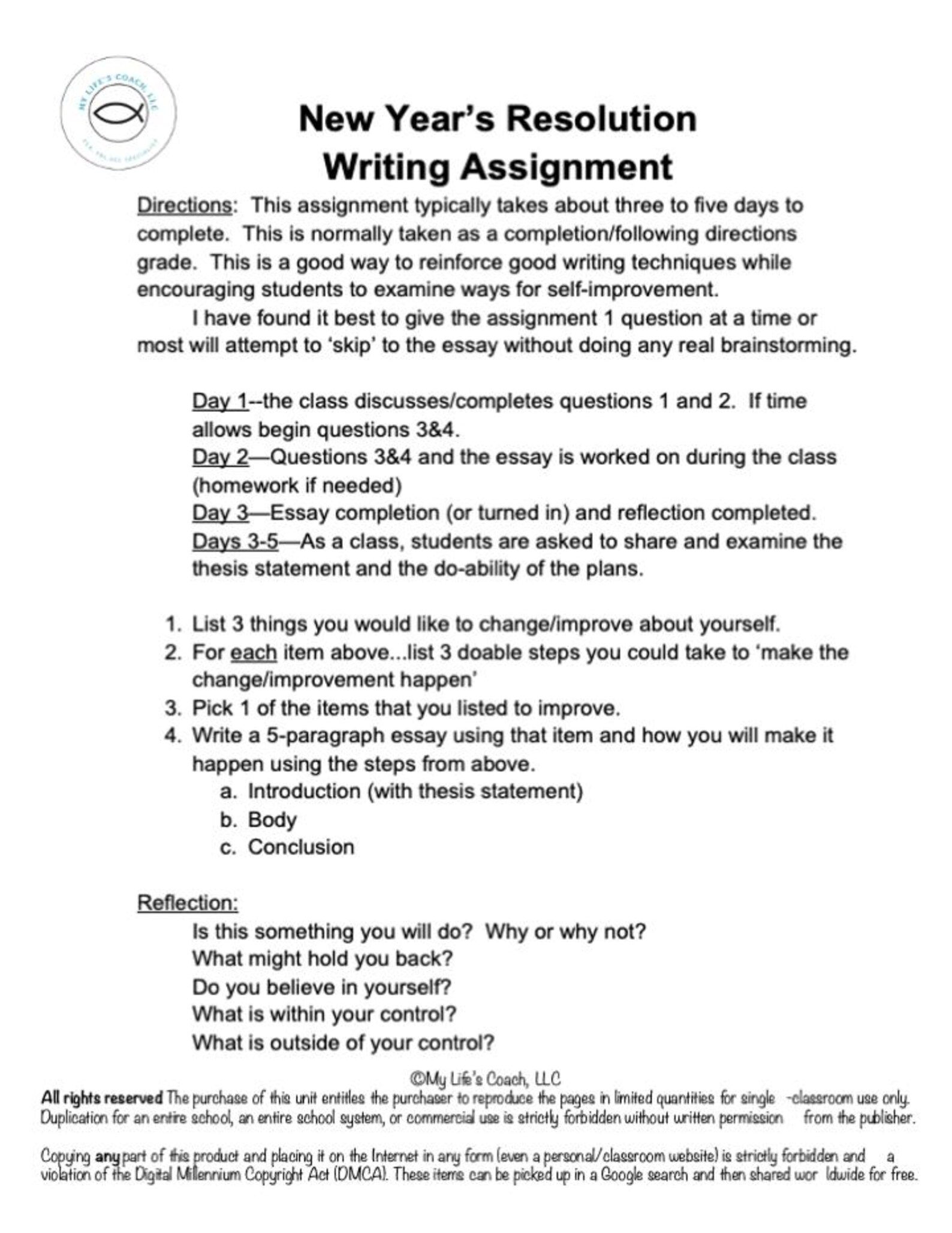 No Prep--new Year's Resolution Activity - Etsy